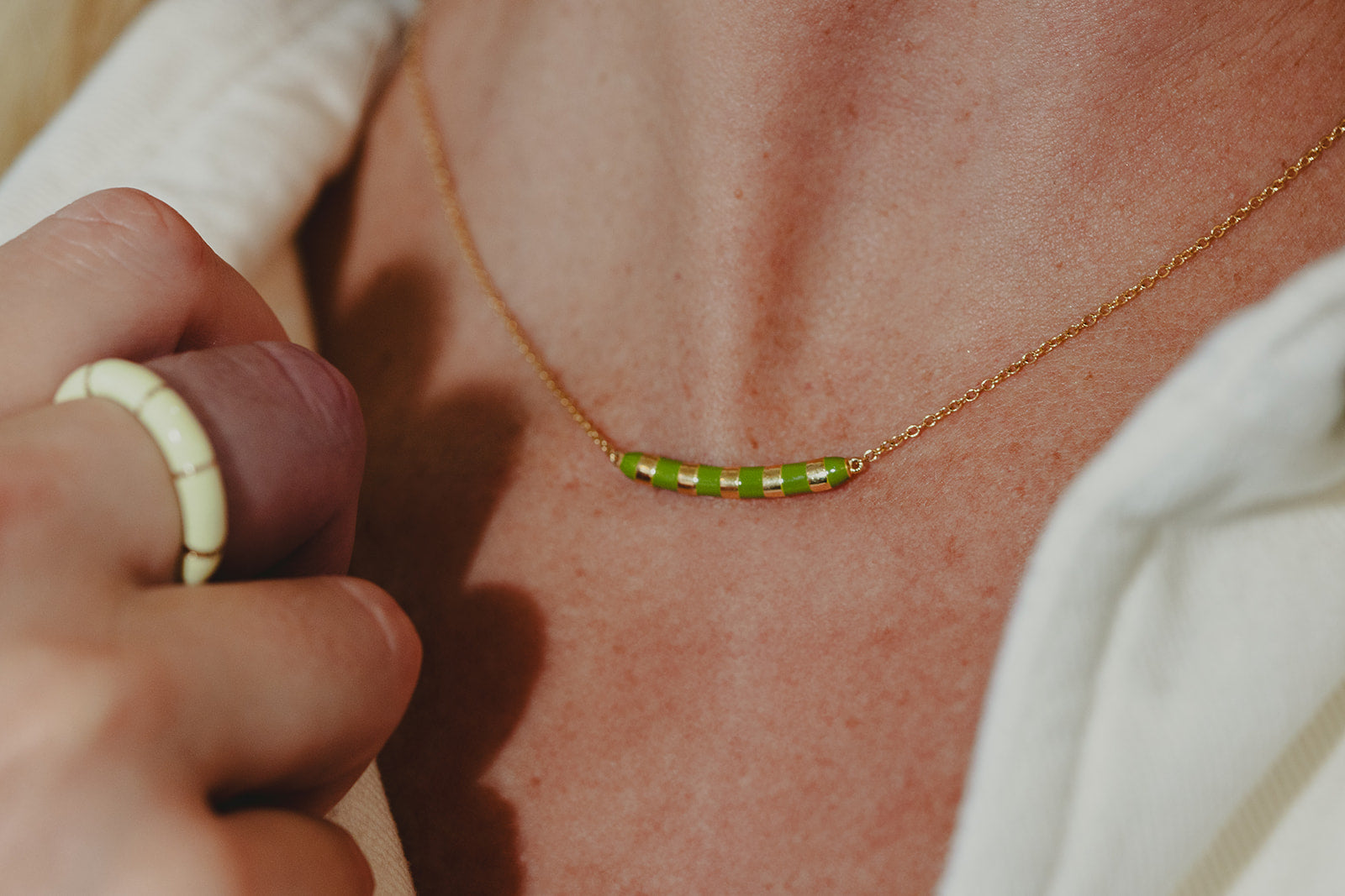 18K Yellow Gold & Enamel SOS Collection Curved Bar Necklace ...