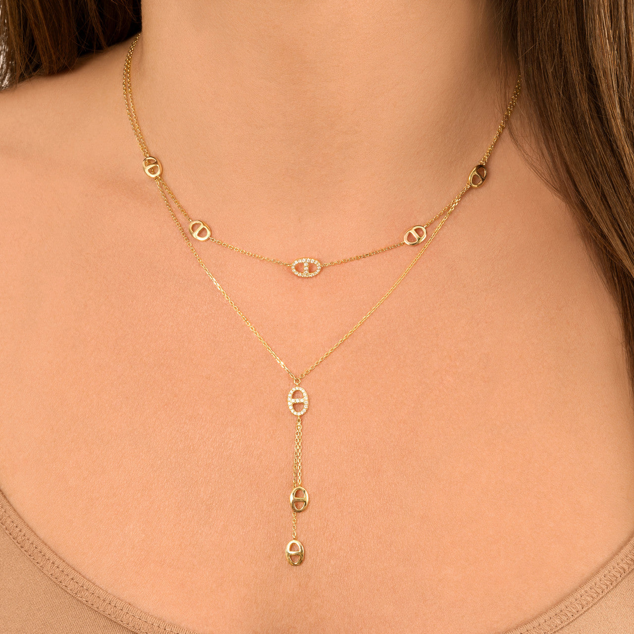 14K Gold Diamond Mariner Chain Necklace – BrookeMicheleDesigns